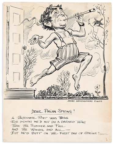 James Montgomery Flagg. Ink drawing Signed, with a 5-line poem in ...